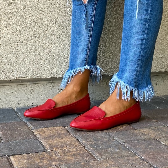 Nordstrom | Shoes | Red Genuine Napa Leather Pointed Toe Penny Loafer ...